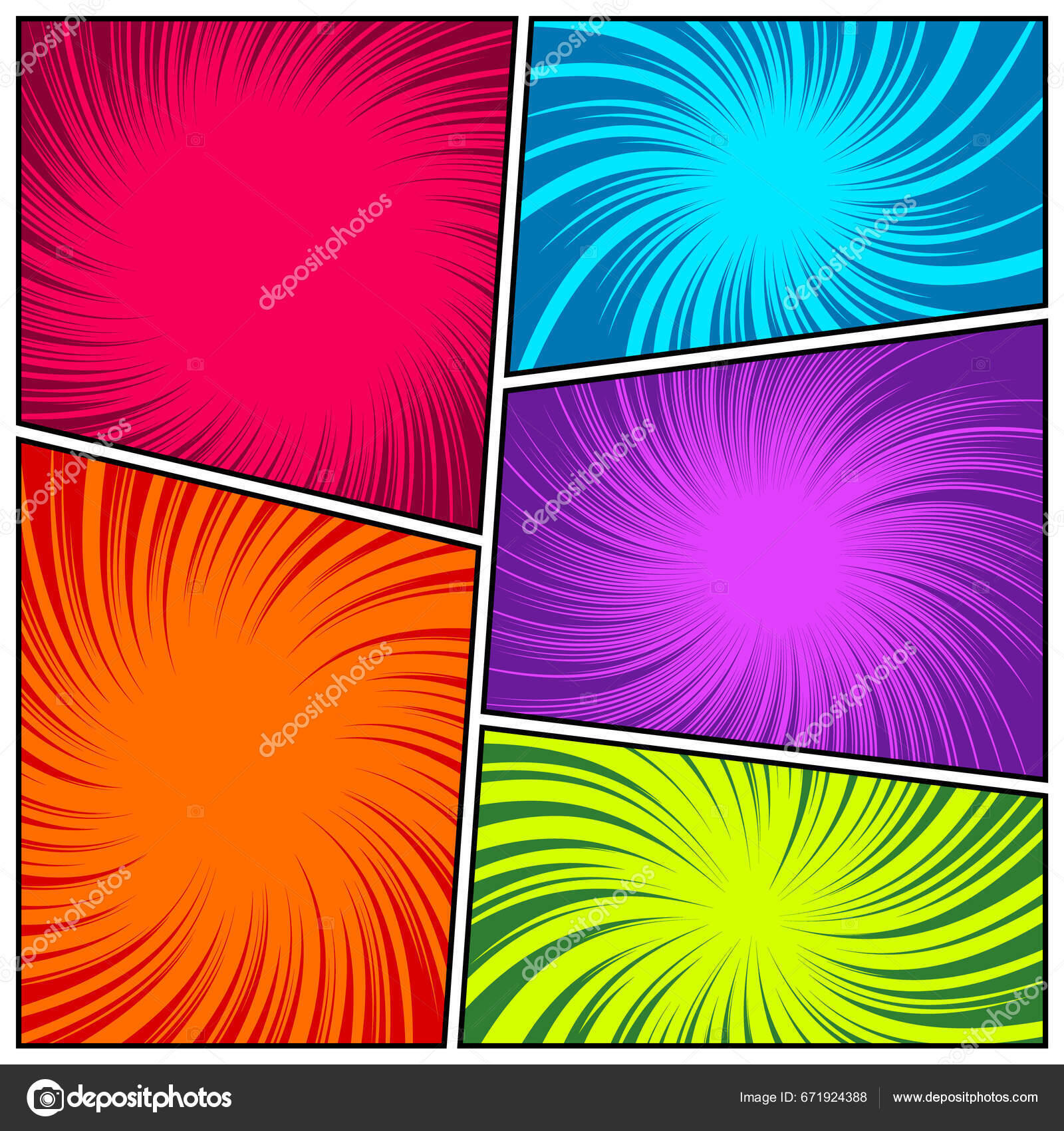 Coloridos Retorcidos Rayos Radiales Cómic Líneas Fondo Cómics Con ...