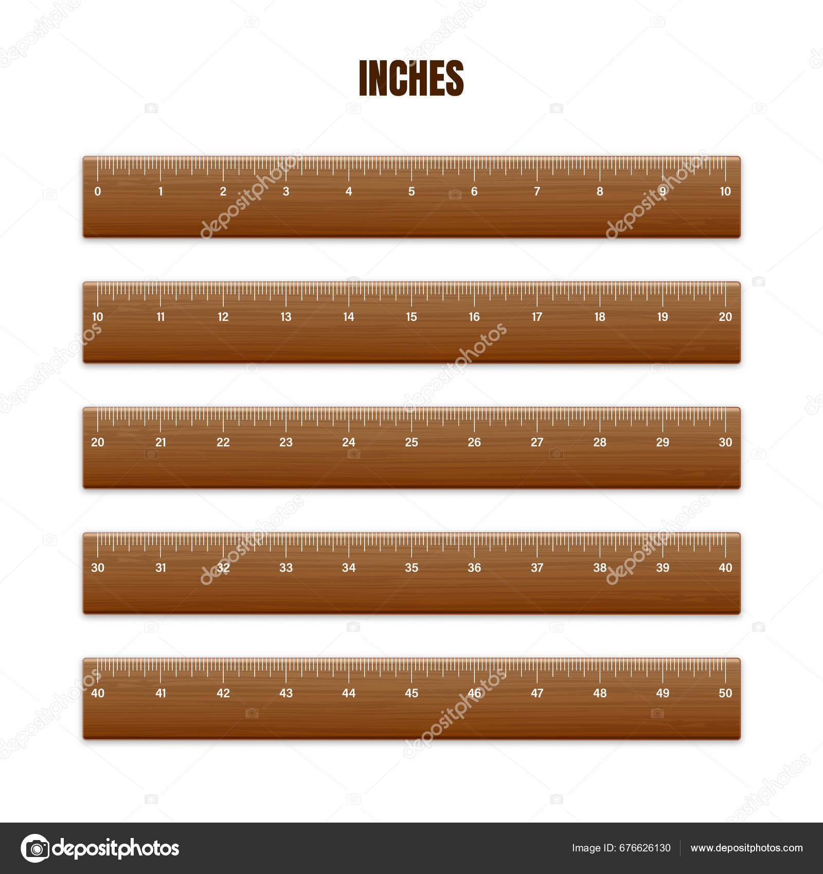 Realistic Various Wooden Rulers Measurement Scale Divisions Measure ...