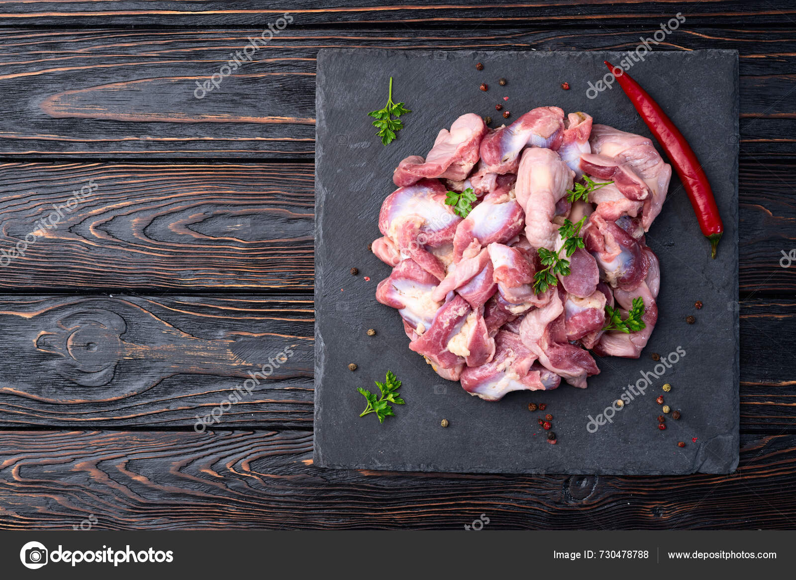 Raw Chicken Giblets Gizzard Stomach Meat Background Top View — Stock ...