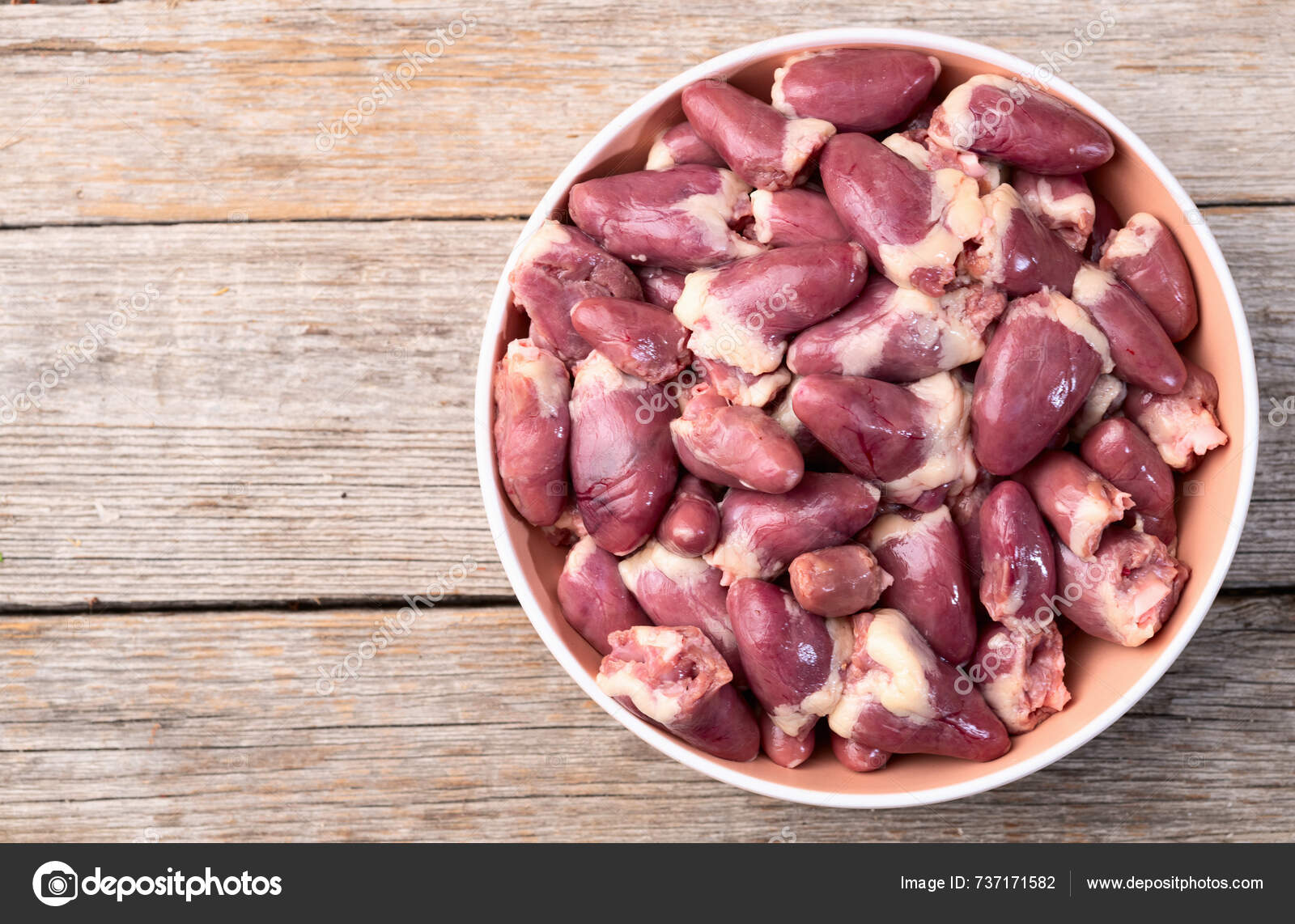 Raw Chicken Giblets Hearts Meat Background Top View — Stock Photo ...