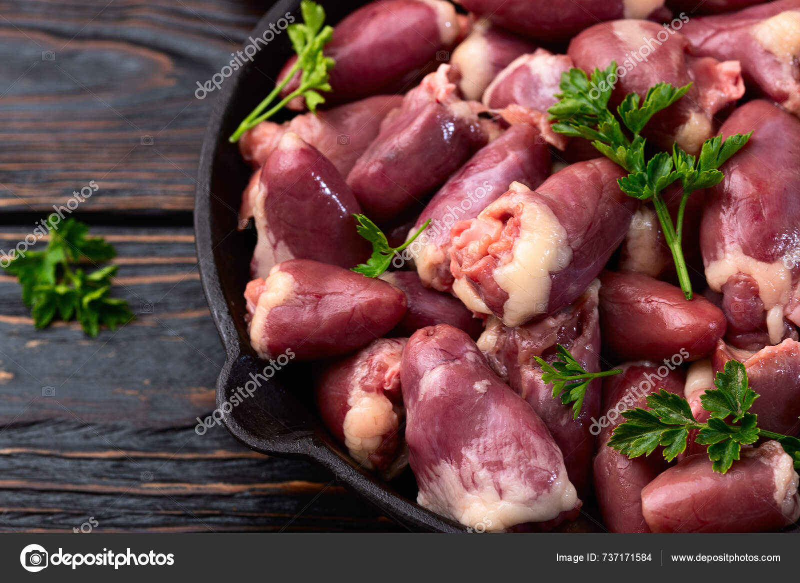Raw Chicken Giblets Hearts Meat Background Top View — Stock Photo ...