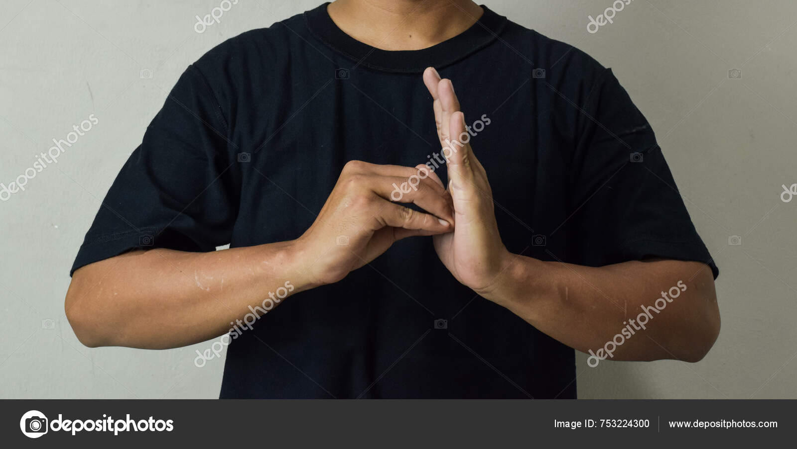 Close Asian Man Shows Hand Gestures Means Human Emotion Expression ...