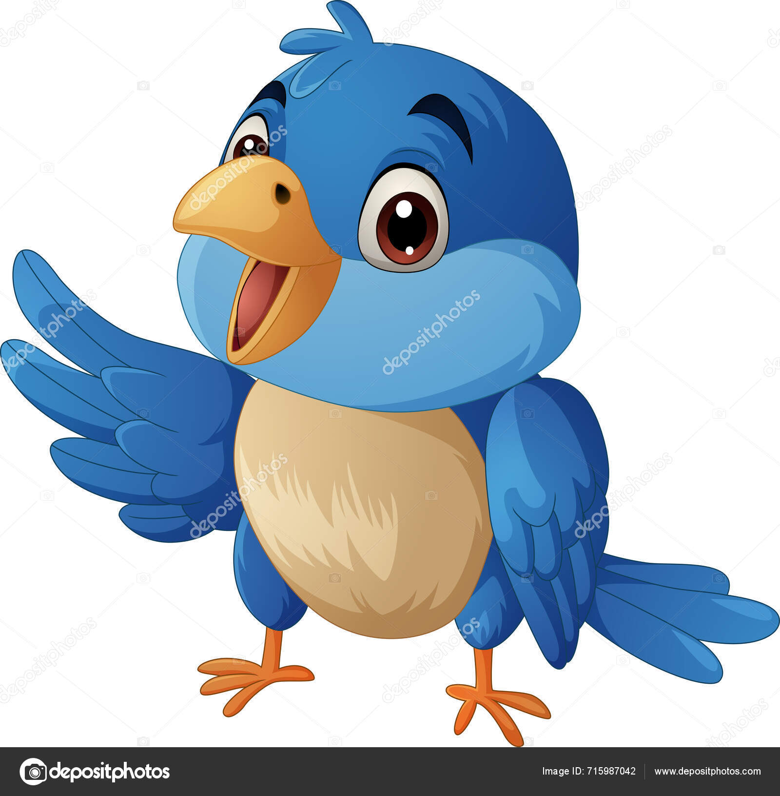 Ilustración Vectorial Pájaro Azul Dibujos Animados Cantando Sobre Fondo ...