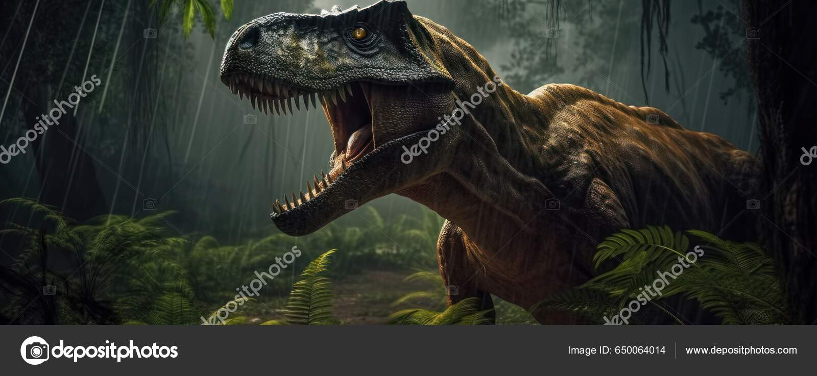 Tyrannosaurus Rex Staring Out Jungle Burst Cinemeatic Light — Stock ...
