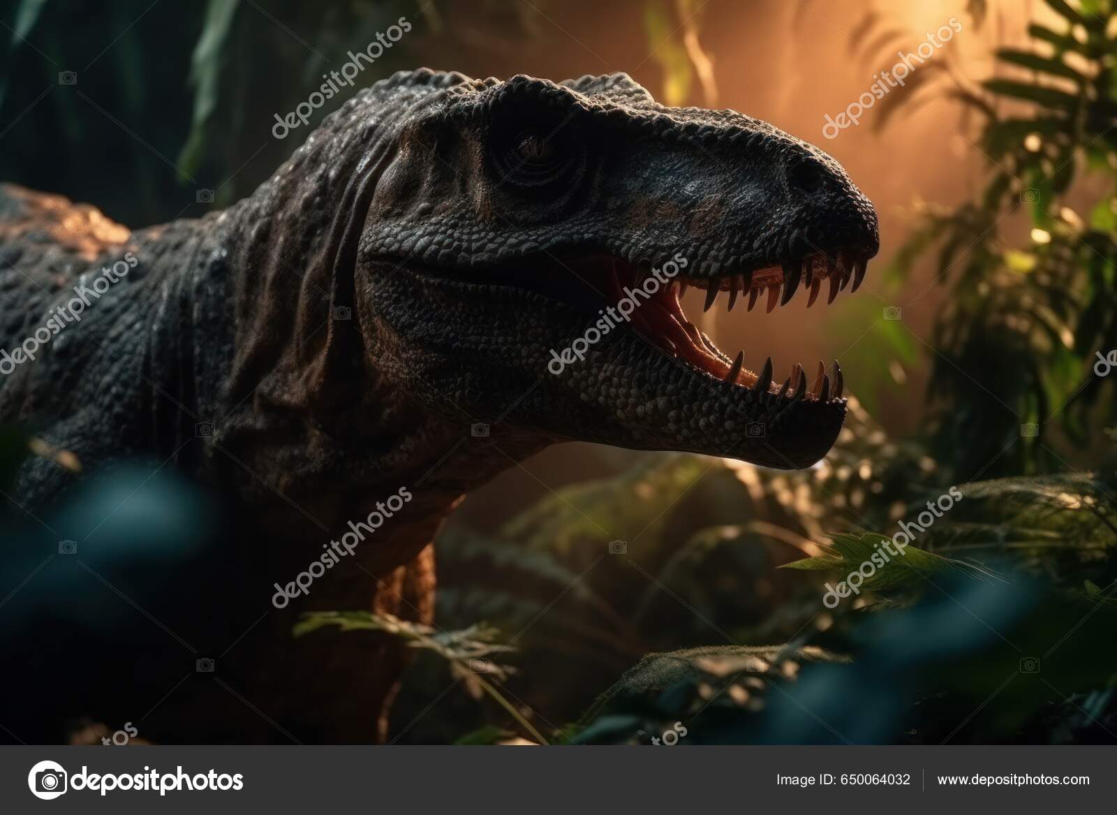 Tyrannosaurus Rex Staring Out Jungle Burst Cinemeatic Light — Stock ...