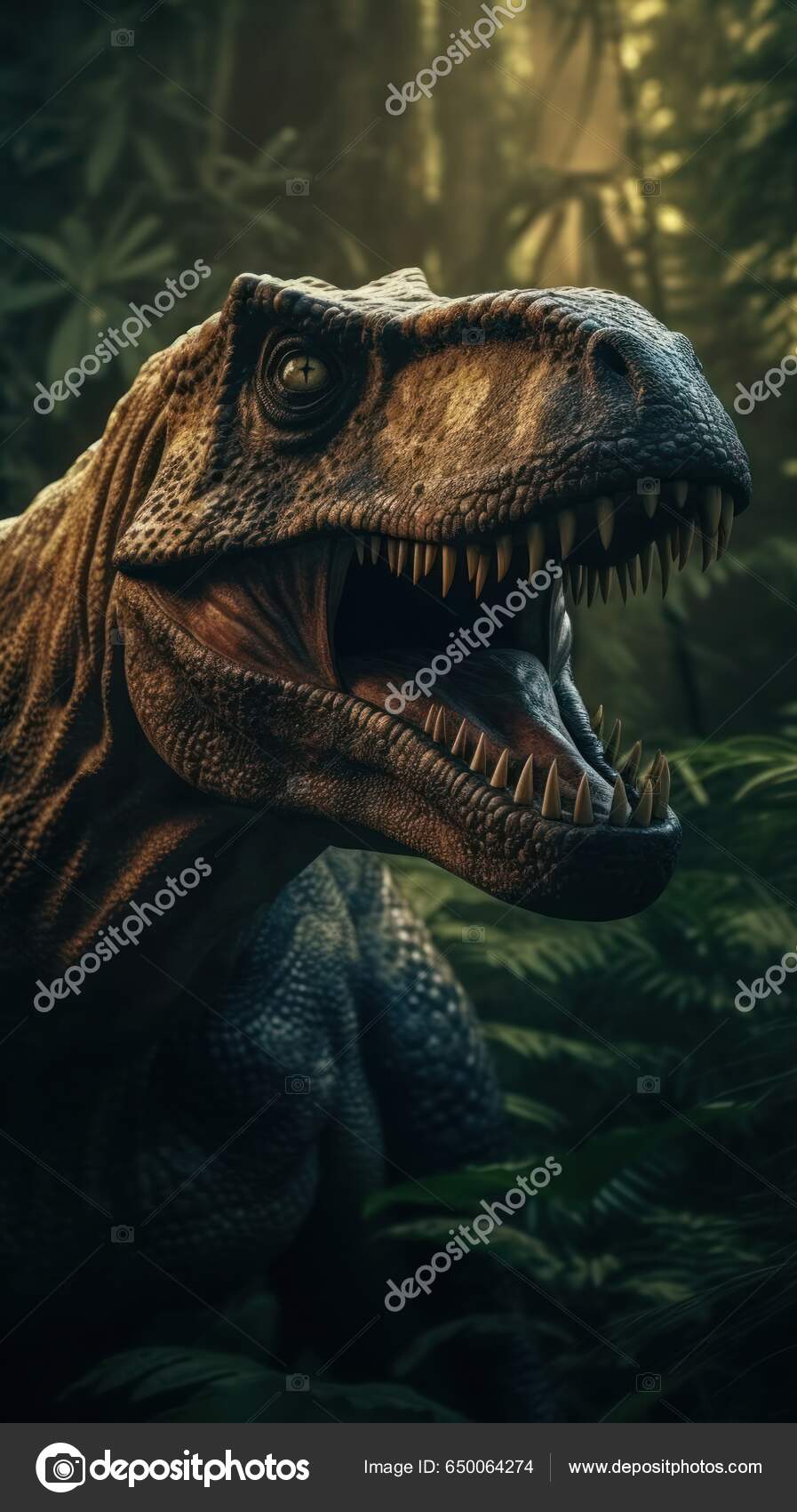 Tyrannosaurus Rex Staring Out Jungle Burst Cinemeatic Light — Stock ...