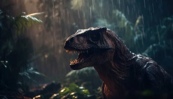 Tyrannosaurus Rex Staring Out Jungle Burst Cinemeatic Light — Stock ...