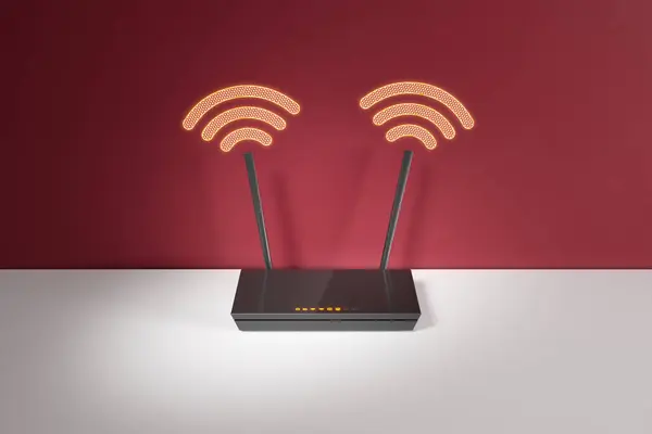 Modern wireless router in the living room. Network connection for smart ...