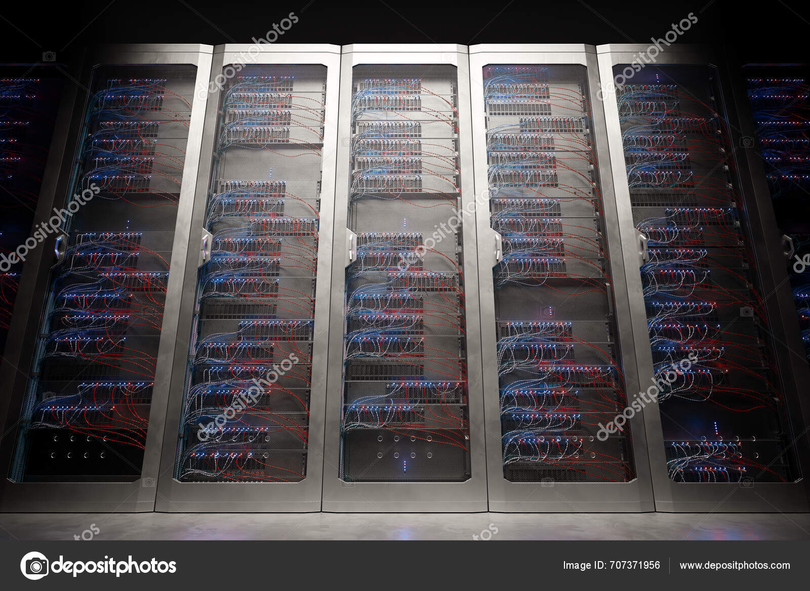 Row Vintage Server Cabinets Dark Shady Render Farm Dusty Servers ...