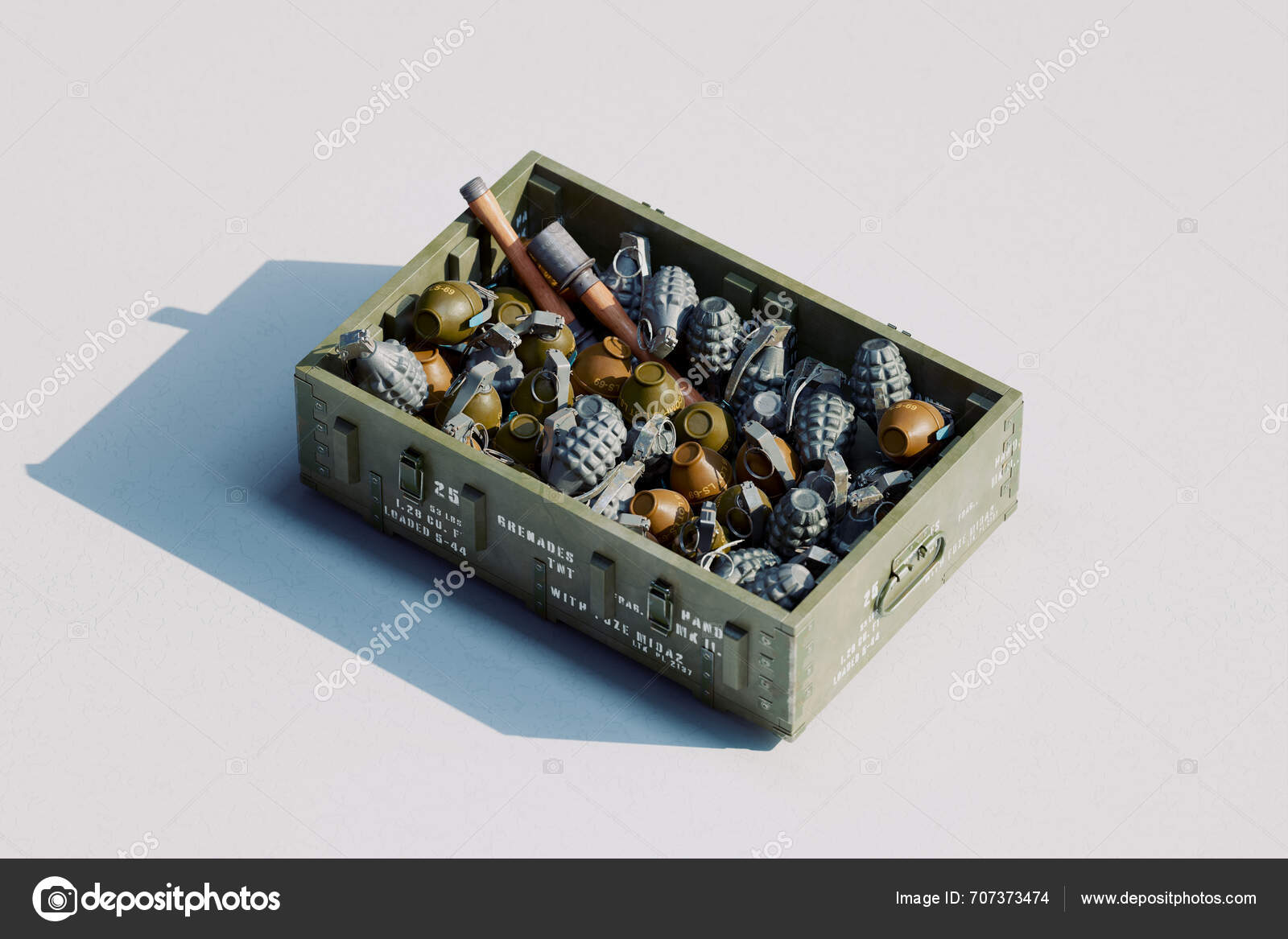 Ammunition Box Full Various Types Grenades Lemon Pineapple Stick ...