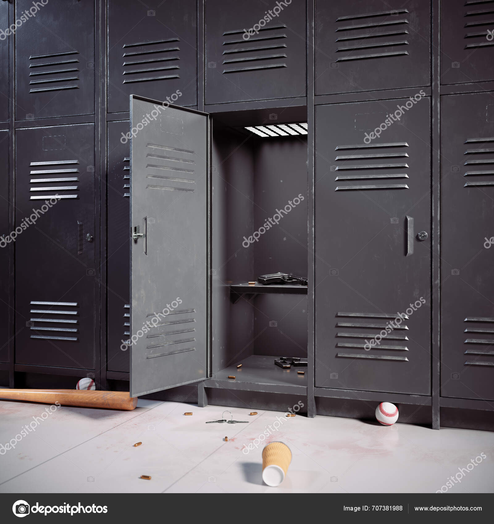 Opened School Locker Unexpected Item Awaits Loaded Pistol Symbolizing ...