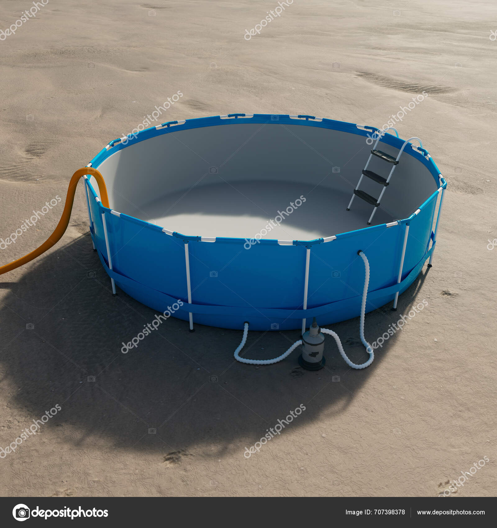 Expansive Blue Ground Swimming Pool Secure Ladder Primed Summer Fun ...