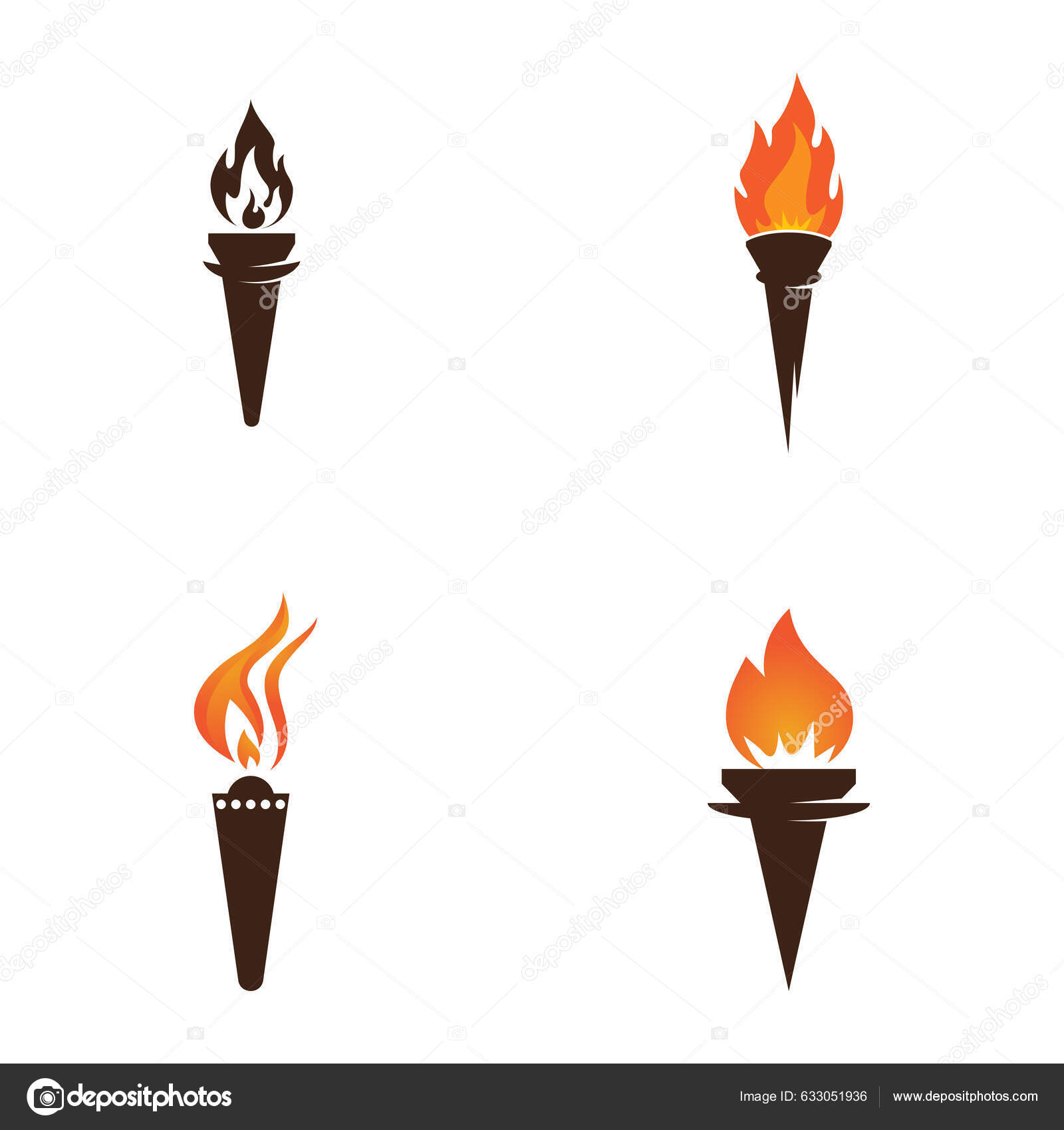 Fire Torch Flame Flat Icons Set Collection Symbol Flaming Illustration ...