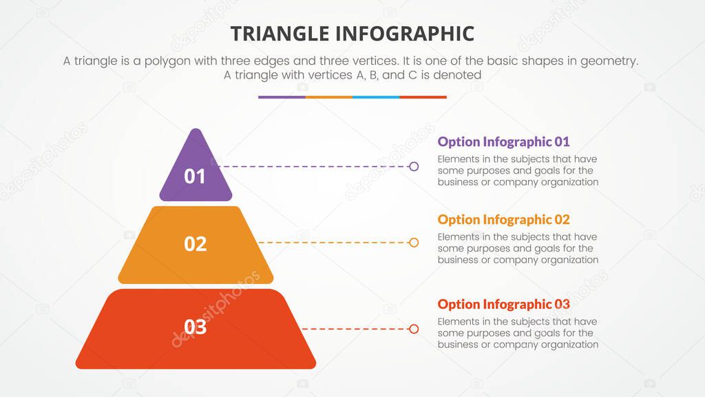 concepto de triángulo infográfico para presentación de diapositivas con lista de 3 puntos con ...