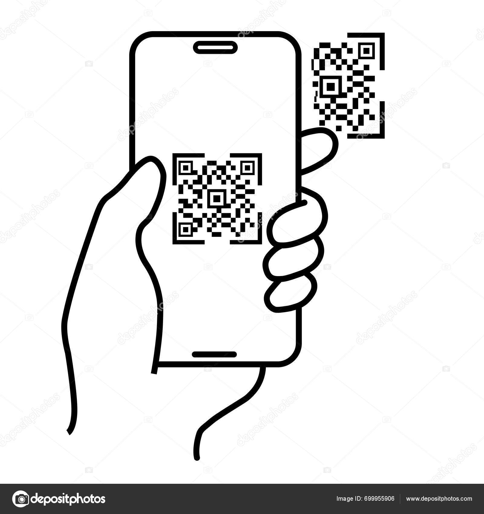 Scan Code Icon Payment Hand Phone Scanner App Thin Line Stock Vector by ...