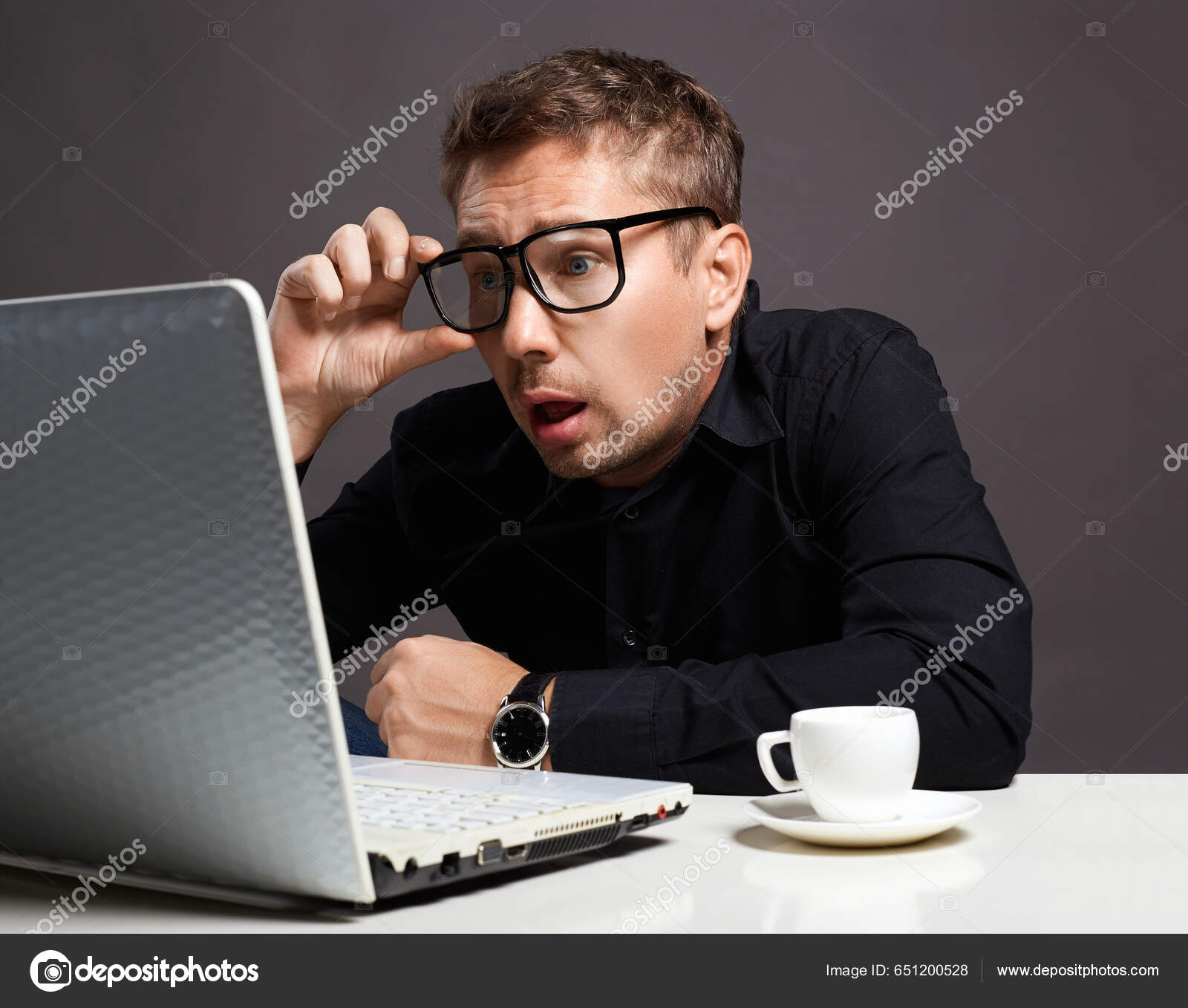 Emotions Man Sitting Computer Funny Boy Glasses Boss Office Manager ...