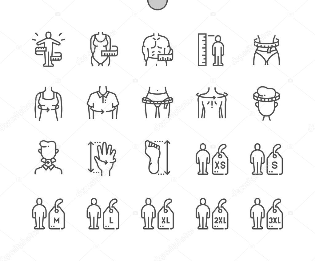 Medición corporal. Tamaño de la ropa. Circunferencia de cintura, cadera ...