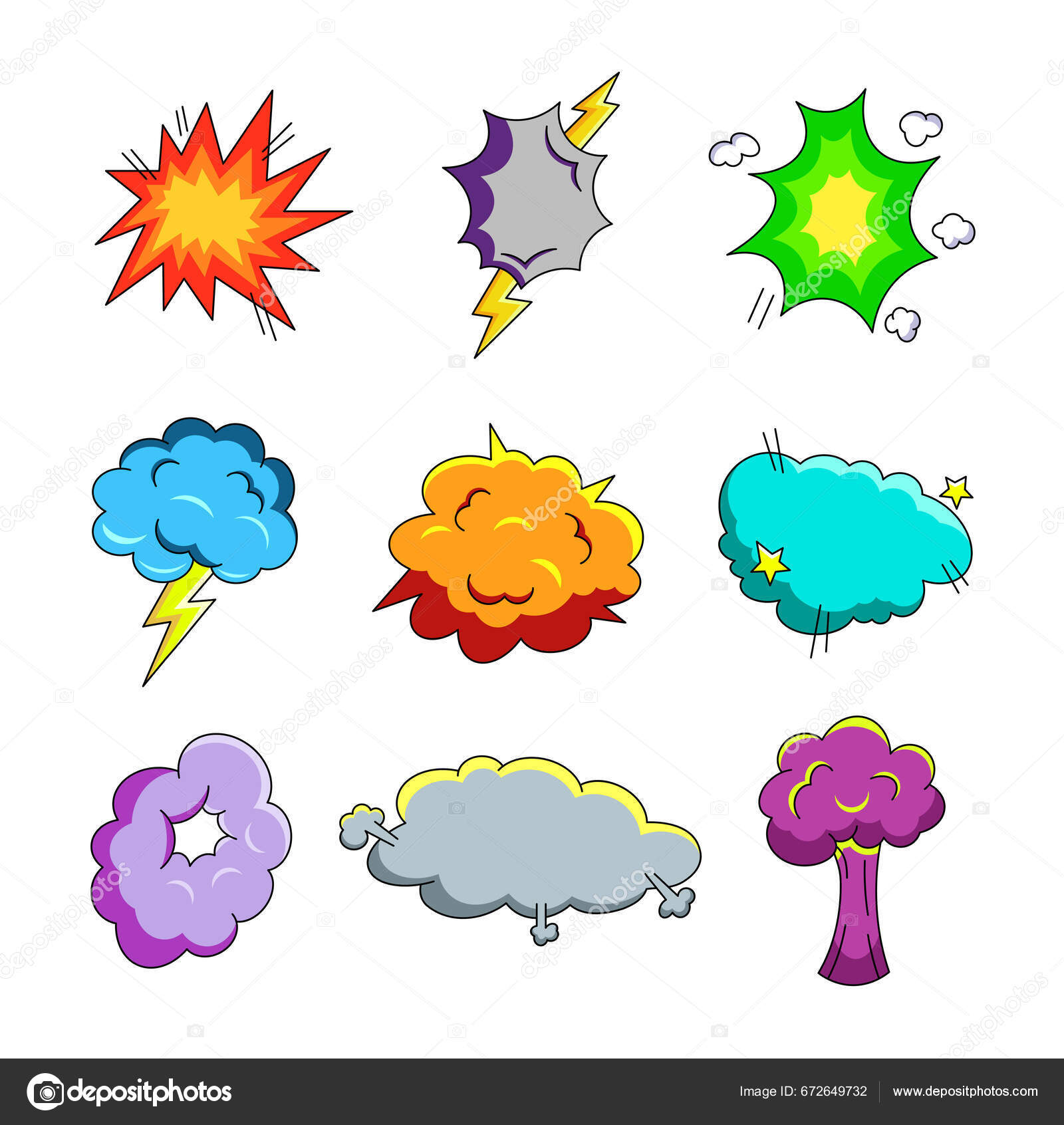Awan Udara Ledakan Gelembung Suara Komik Gambar Vektor Koleksi Elemen ...