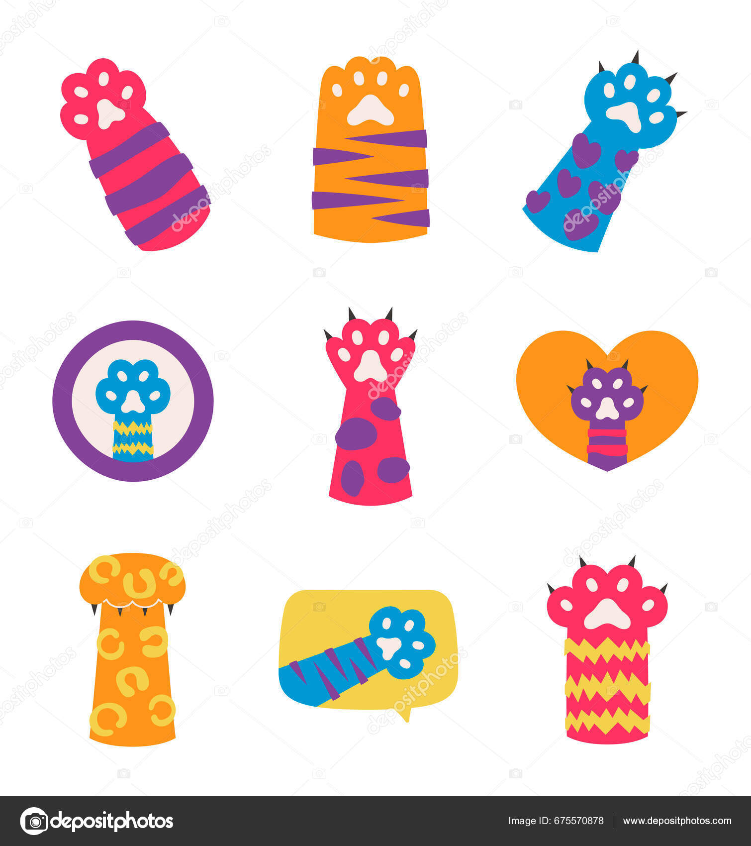 Tecknad Katt Tass Söt Kattfot Vektorritning Insamling Designelement ...