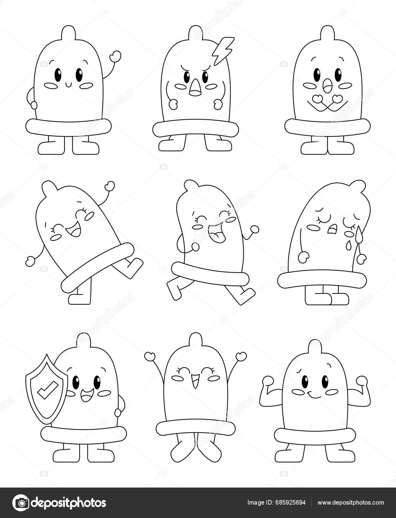 Cute Happy Condom Characters Coloring Page Safe Sex Contraception ...