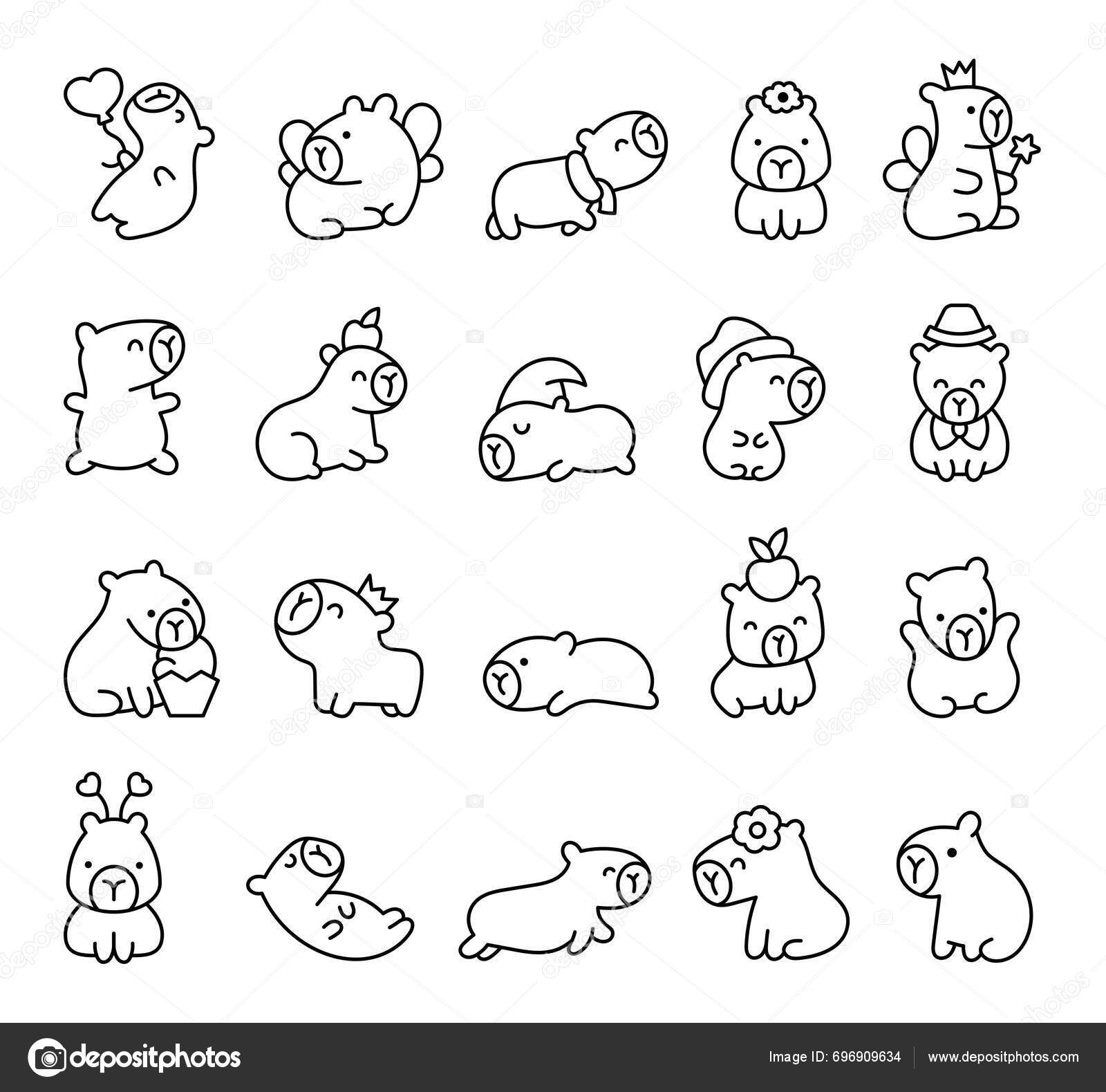 Kawaiové Šťastnou Capybaru Omalovánky Roztomilá Kreslená Postava ...