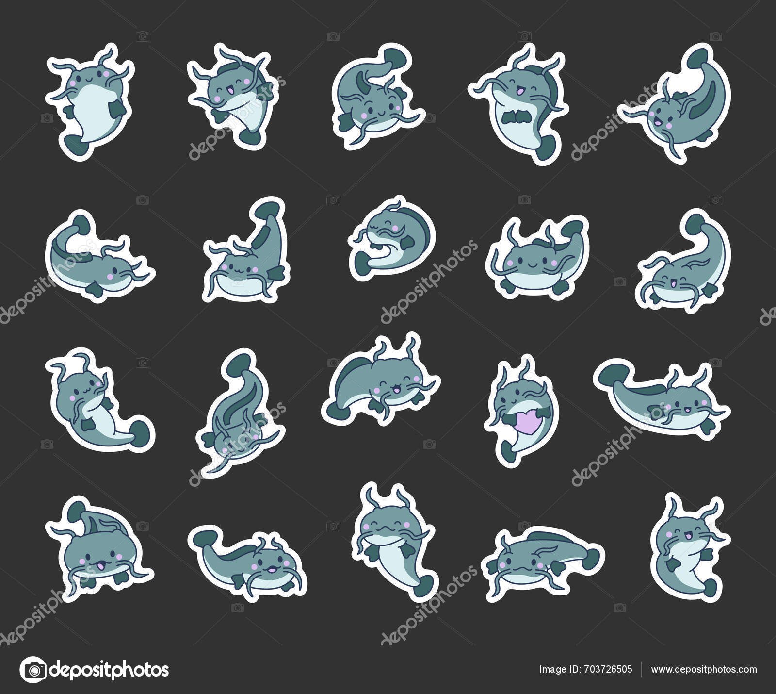 Lindo Bagre Kawaii Diferentes Poses Etiqueta Marcador Divertido ...