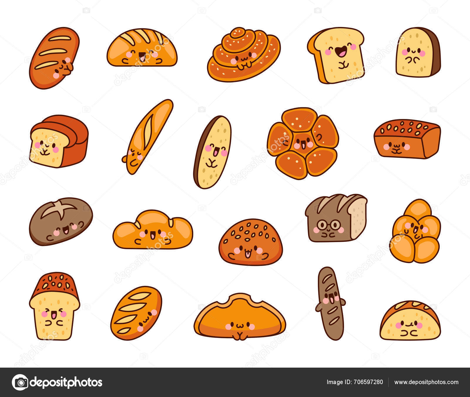 Aranyos Kawaii Kenyér Mosolygós Arccal Pékség Élelmiszer ...