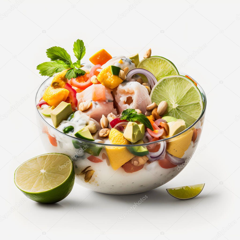 stunning Ceviche on white background food photography. Highlight the ...