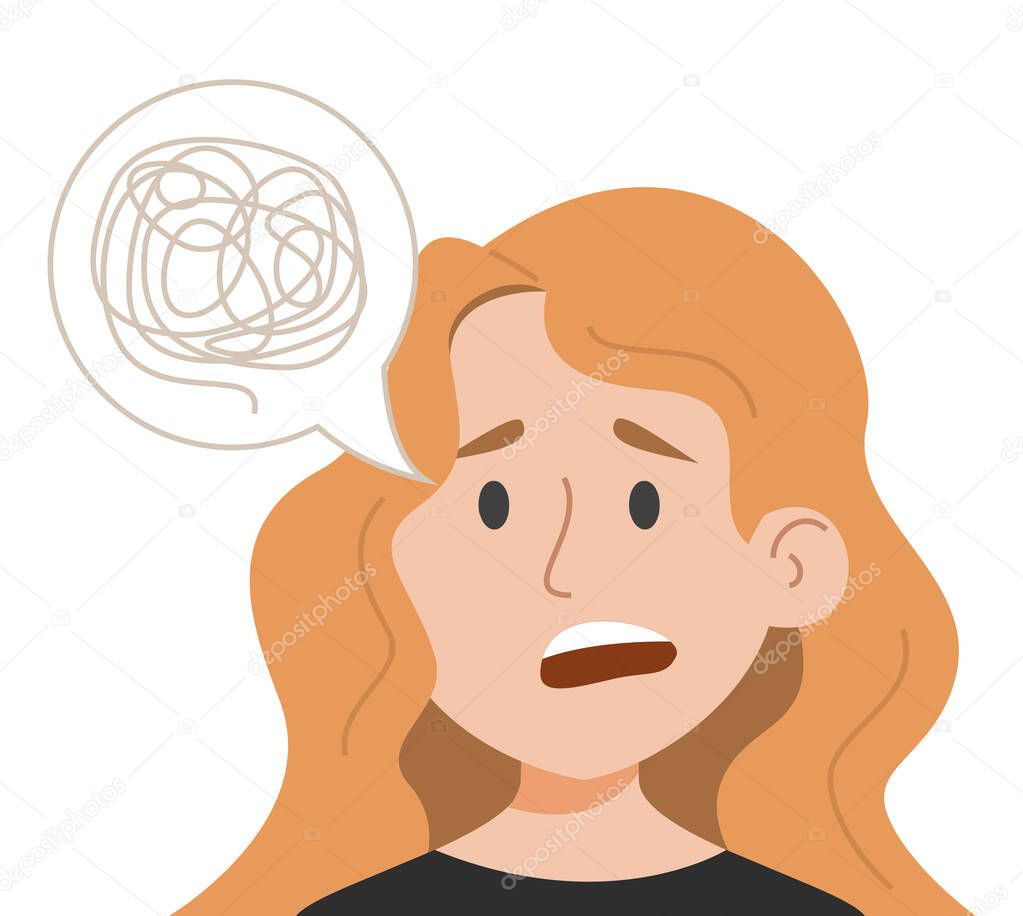 La mujer tiene dificultad para hablar vector aislado. Síntoma de ...