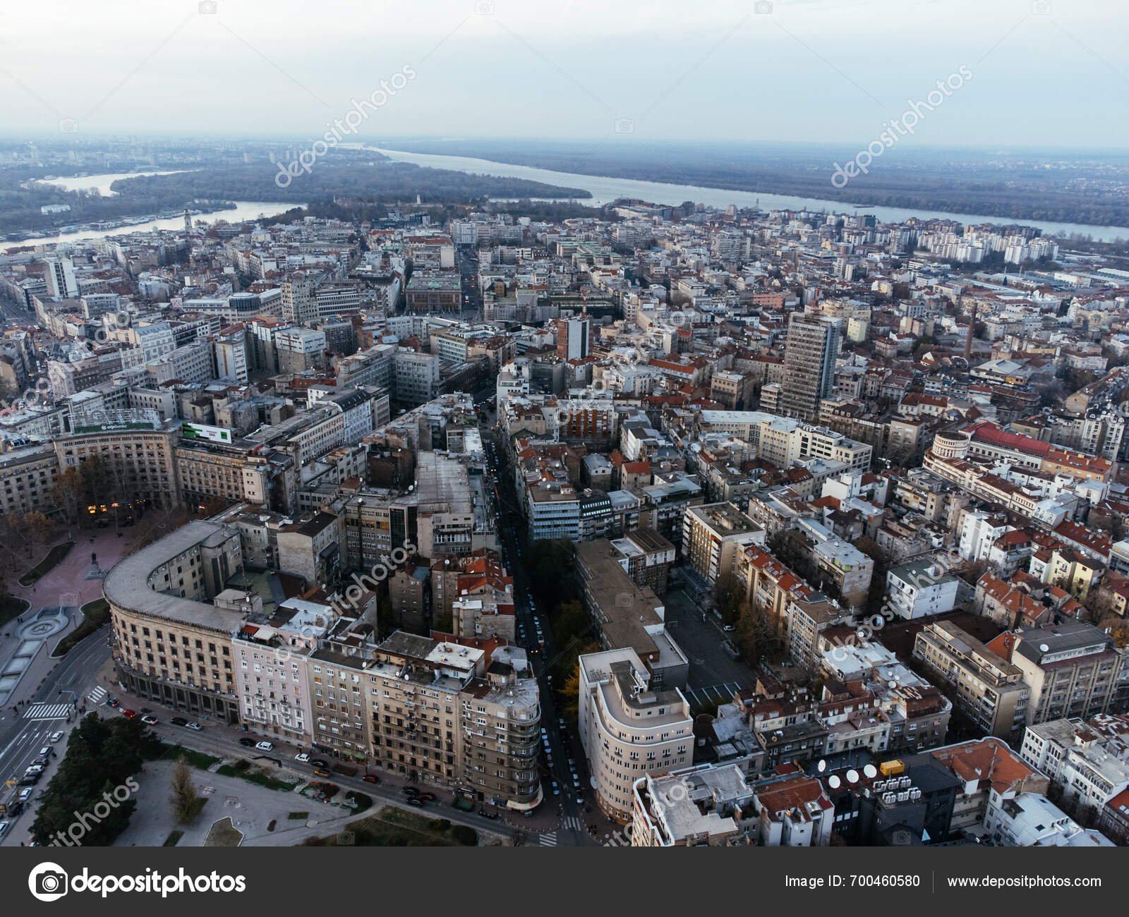 Drone View Historical Downtown Center Belgrade Sunset — Stock Photo © s ...