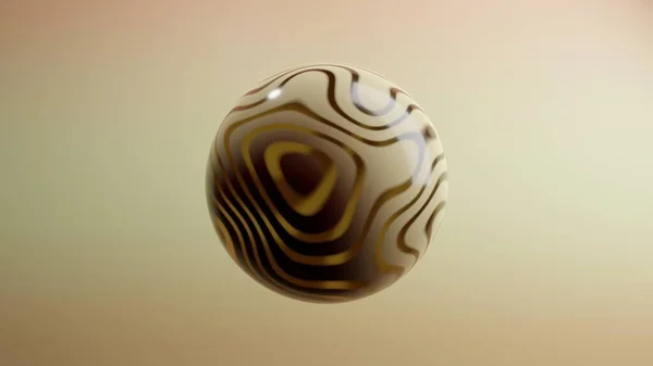 3d rendering of a large sphere with wavy lines. Cream color and ...