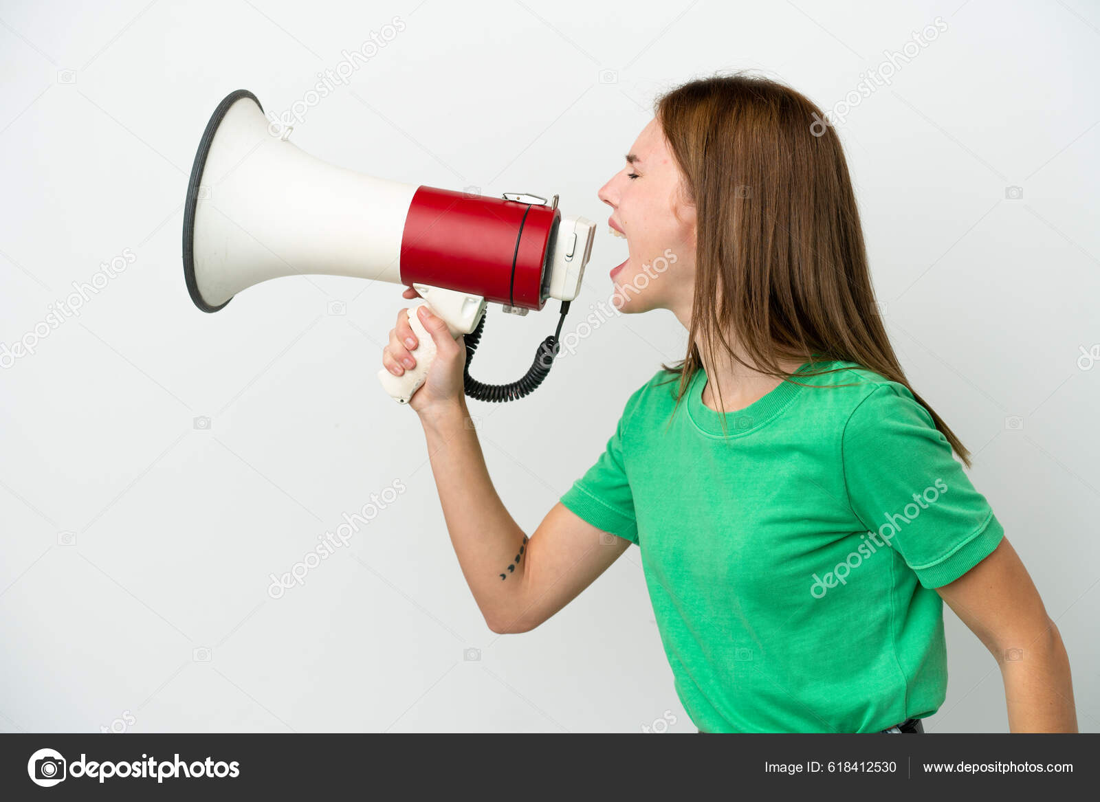 Young English Woman Isolated White Background Shouting Megaphone ...