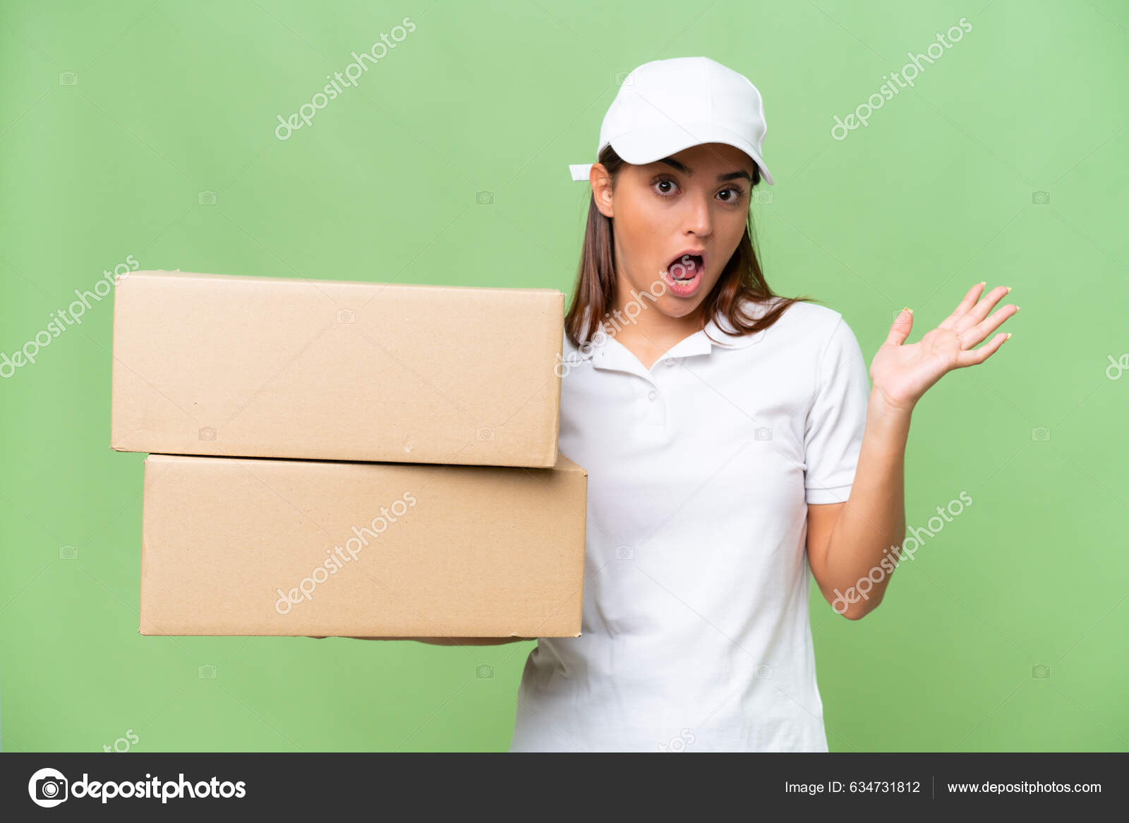 Delivery Caucasian Woman Holding Boxes Isolated Green Chroma Background ...