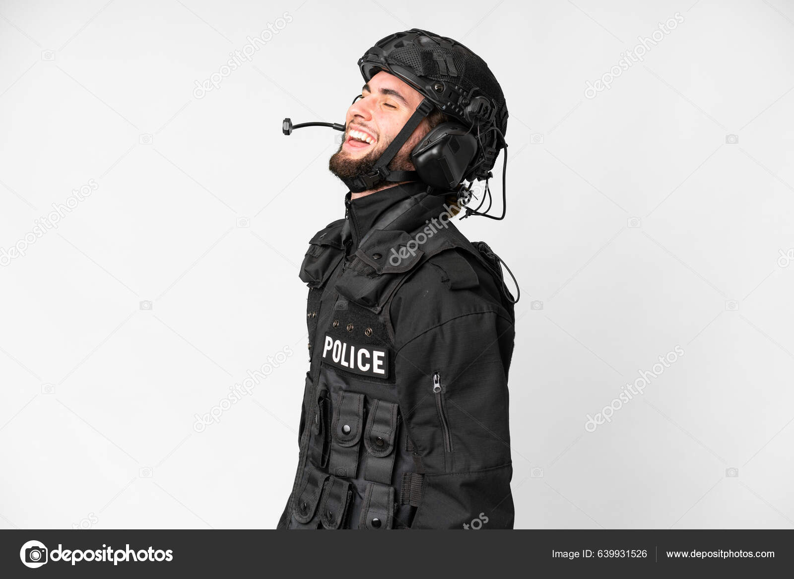 Swat Isolated White Background Laughing Lateral Position — Stock Photo ...