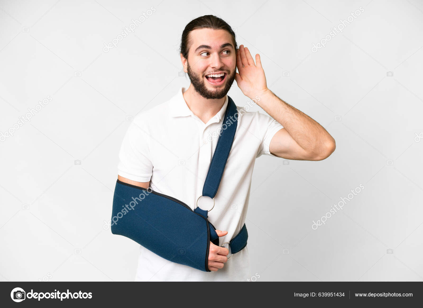 Young Handsome Man Broken Arm Wearing Sling Isolated White Background ...