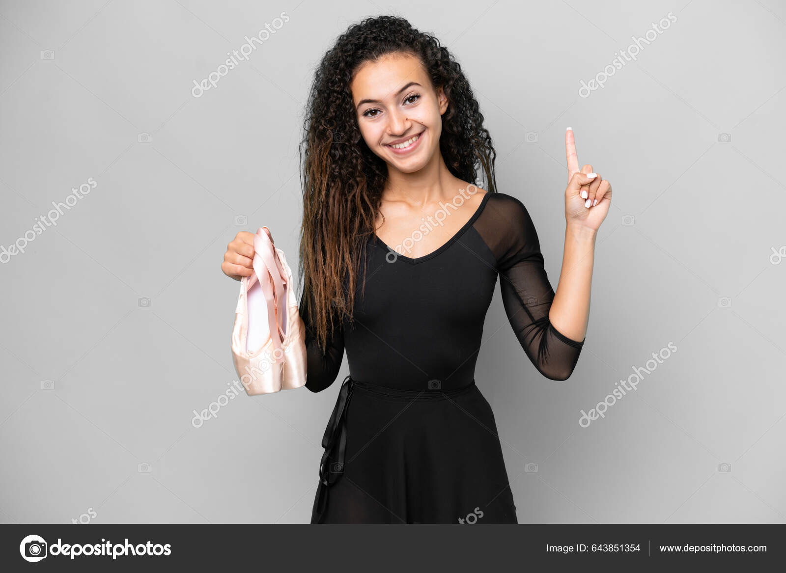 Young Arab Woman Dancing Ballet Isolated Grey Background Showing ...