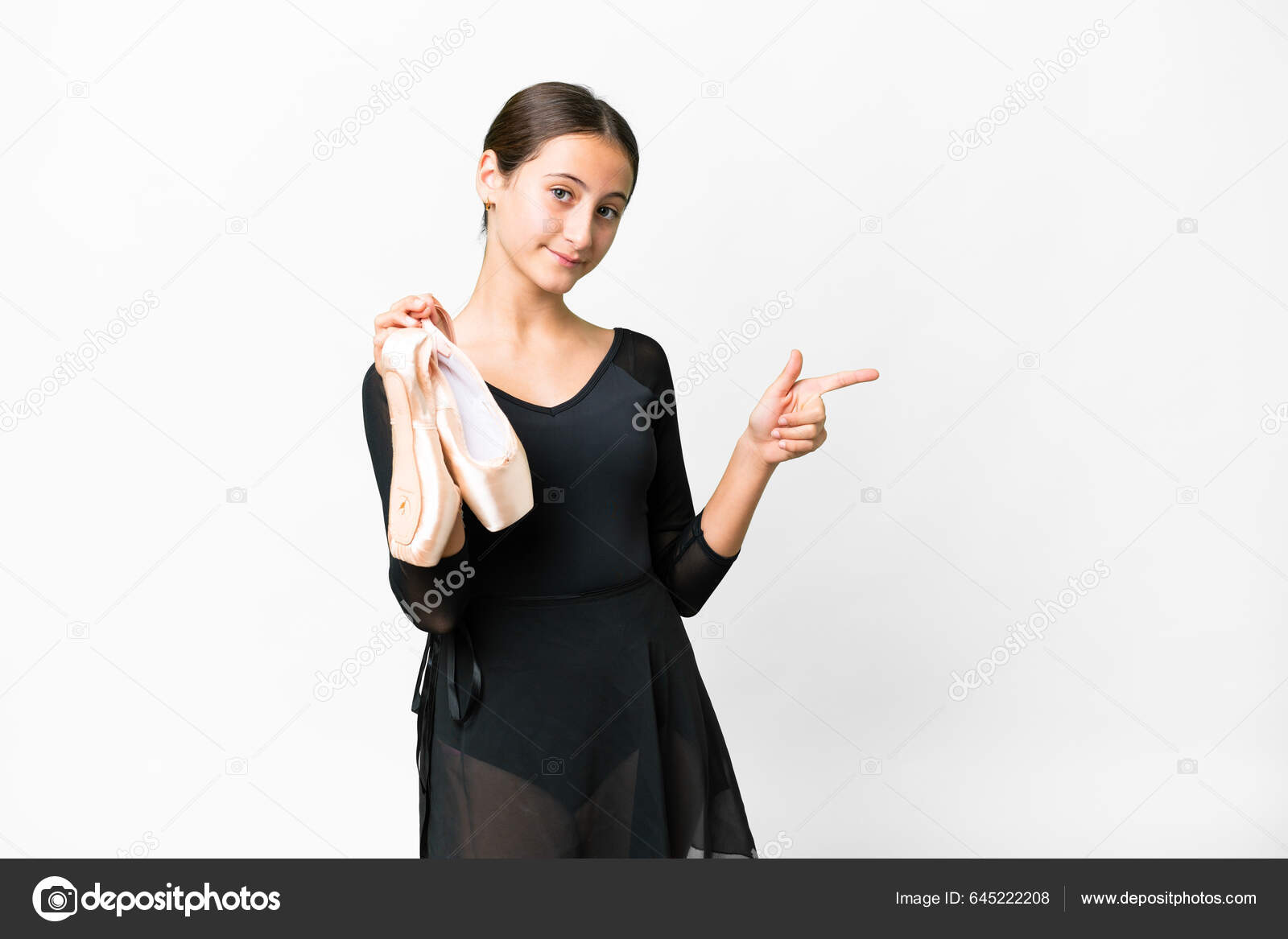 Young Woman Practicing Ballet Isolated White Background Pointing Finger ...