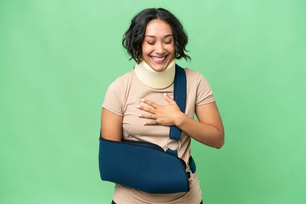 Woman Broken Arm Wearing Sling Isolated White Background Intending ...