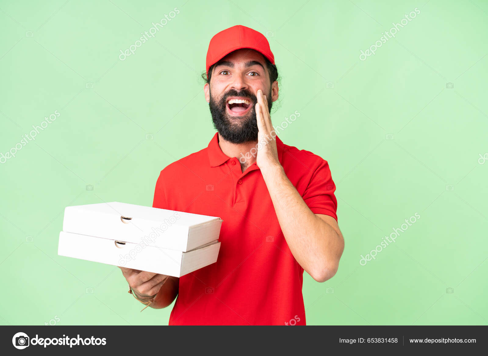 Pizza Delivery Man Work Uniform Picking Pizza Boxes Isolated Chroma ...
