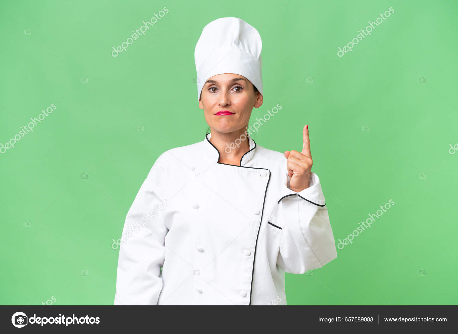 Middle Aged Chef Woman Isolated Background Pointing Index Finger Great ...