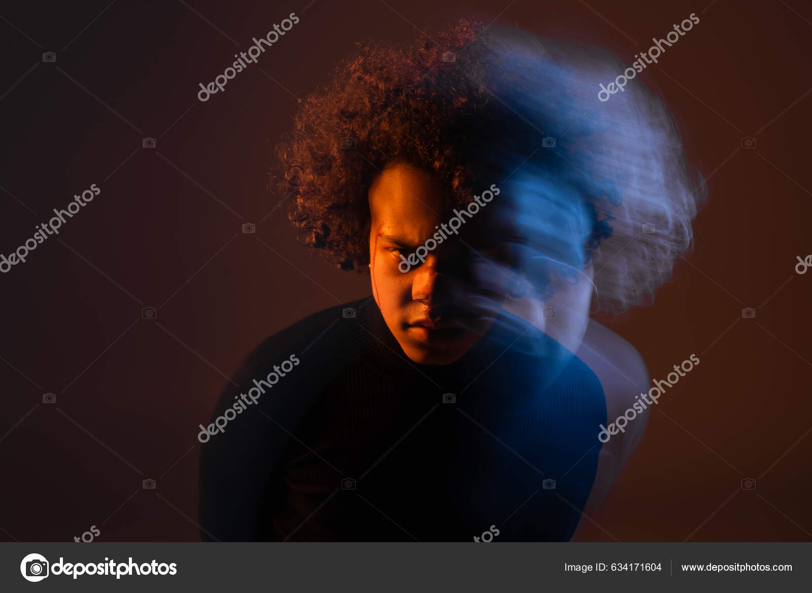Long Exposure Wounded African American Man Bipolar Disorder Looking ...