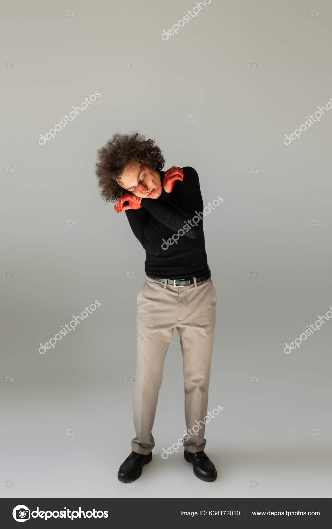 Full Length Wounded African American Man Bleeding Face Broken Nose ...