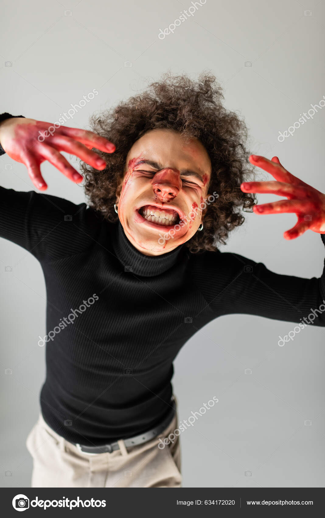 Abused Injured African American Man Bleeding Face Broken Nose Grimacing ...