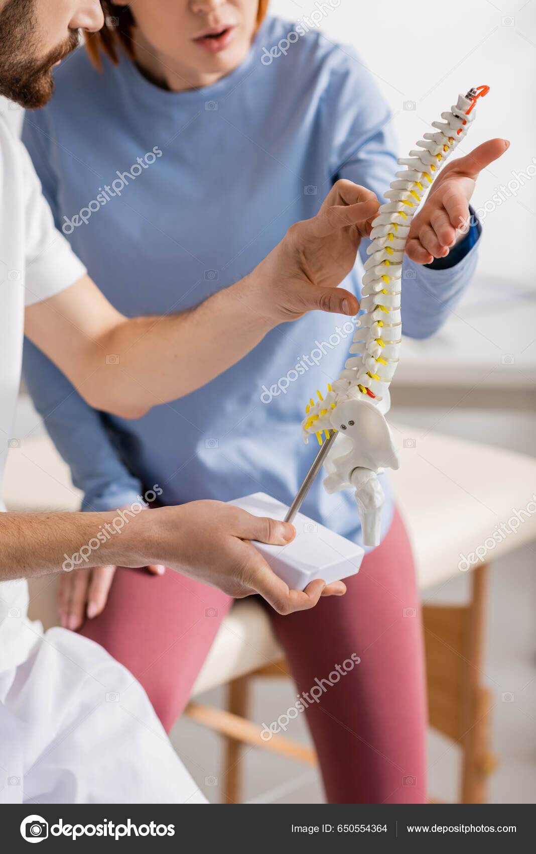 Cropped View Chiropractor Pointing Spine Model Patient Rehabilitation ...