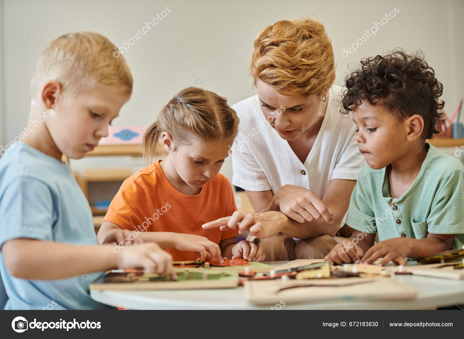 Teacher Talking Multiethnic Kids Didactic Materials Montessori School ...