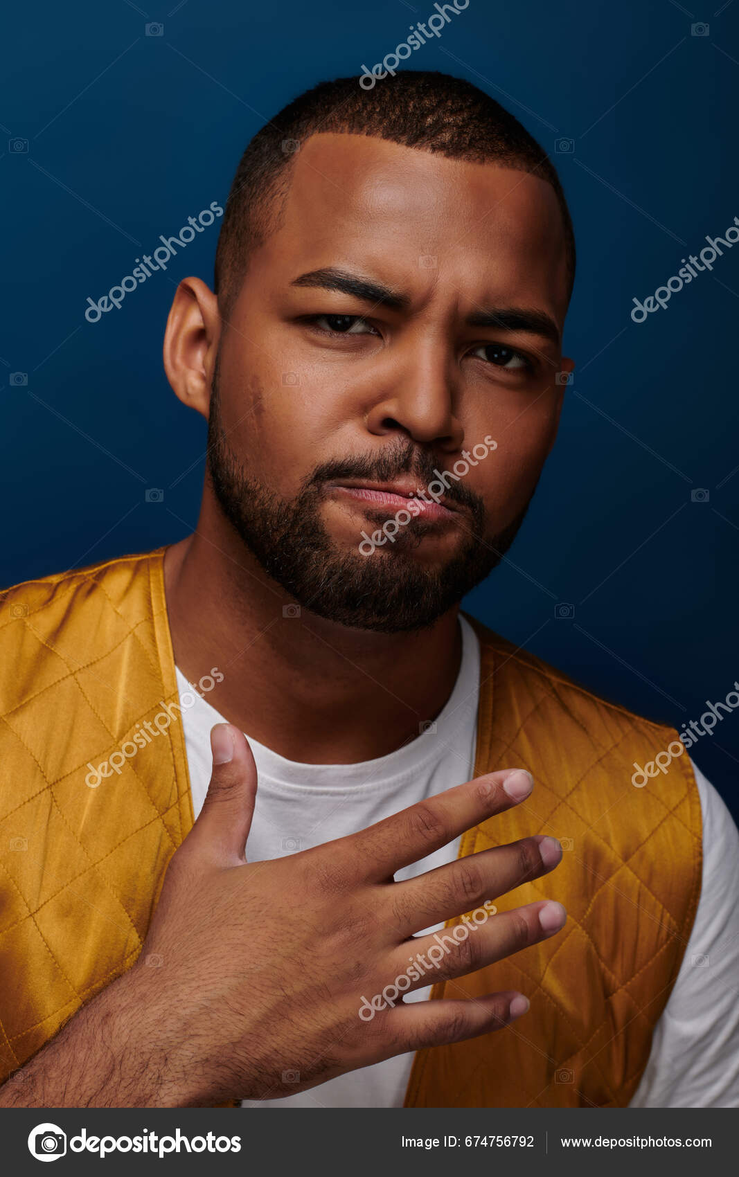 Portrait Handsome African American Man Looking Camera Hand Face Fashion — Stock Photo ...