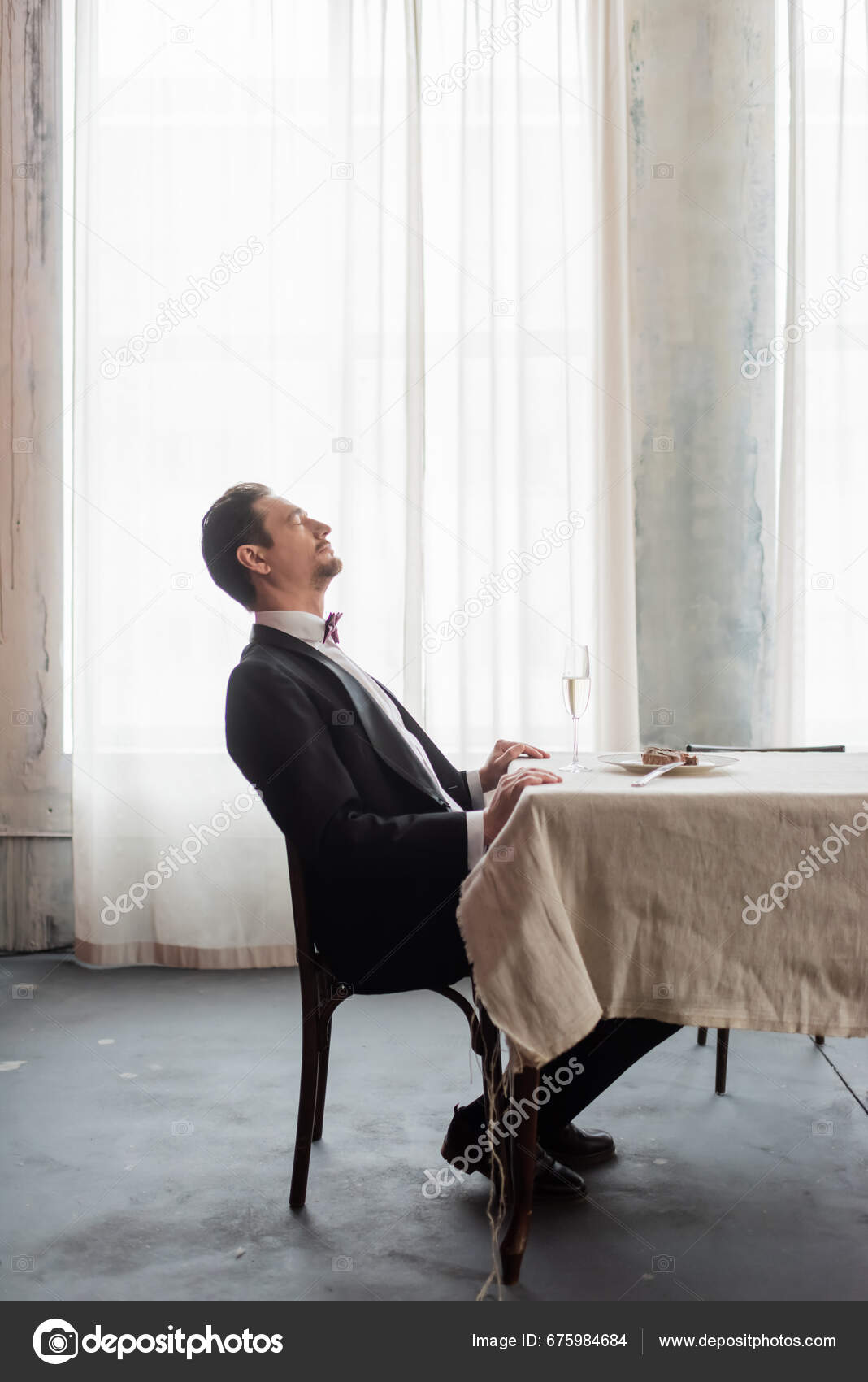 Wealthy Man Tuxedo Feeling Full Delicious Meal Table Beef Steak — Stock ...