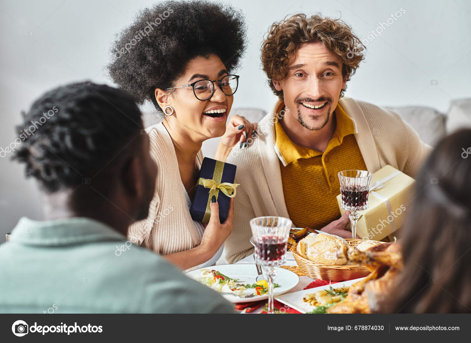 Happy Family Members Talking Each Other Smiling Cheerfully Holding ...