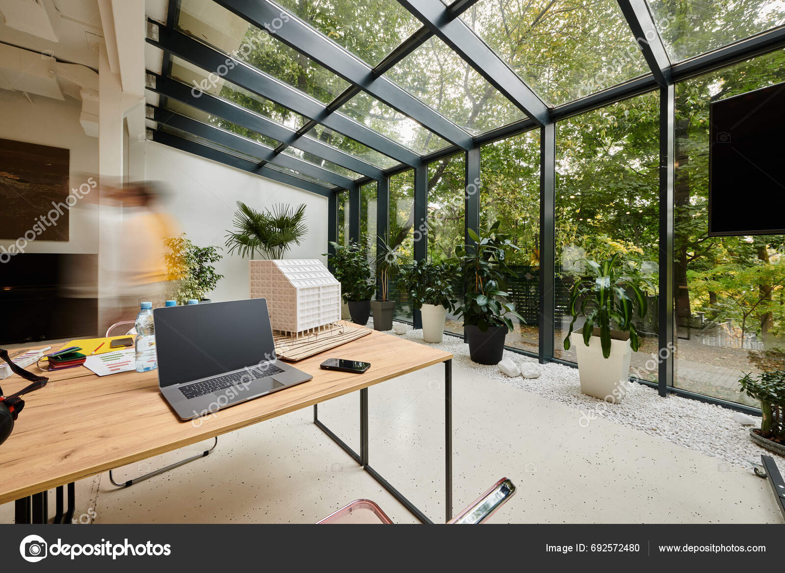 Long Exposure Picture Diligent Colleagues Moving Office Startup Motion ...