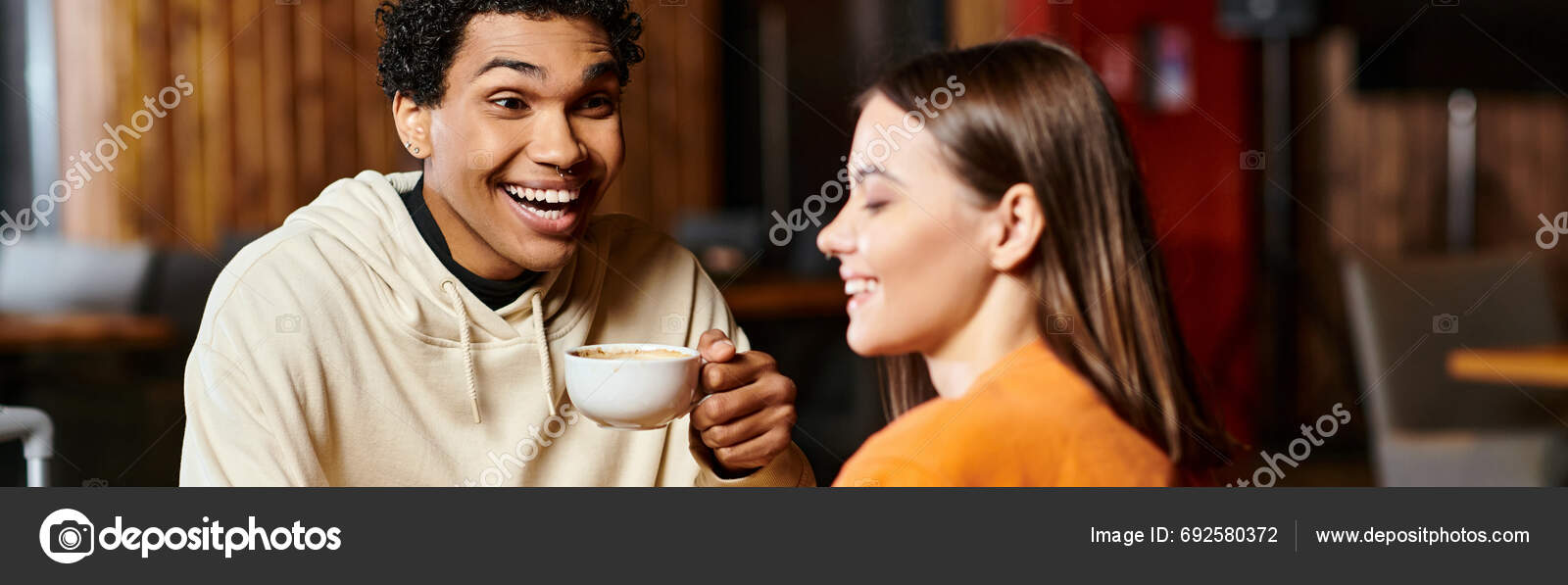 Content Man Sips His Warm Coffee Shares Smile His Stylish — Stock Photo ...